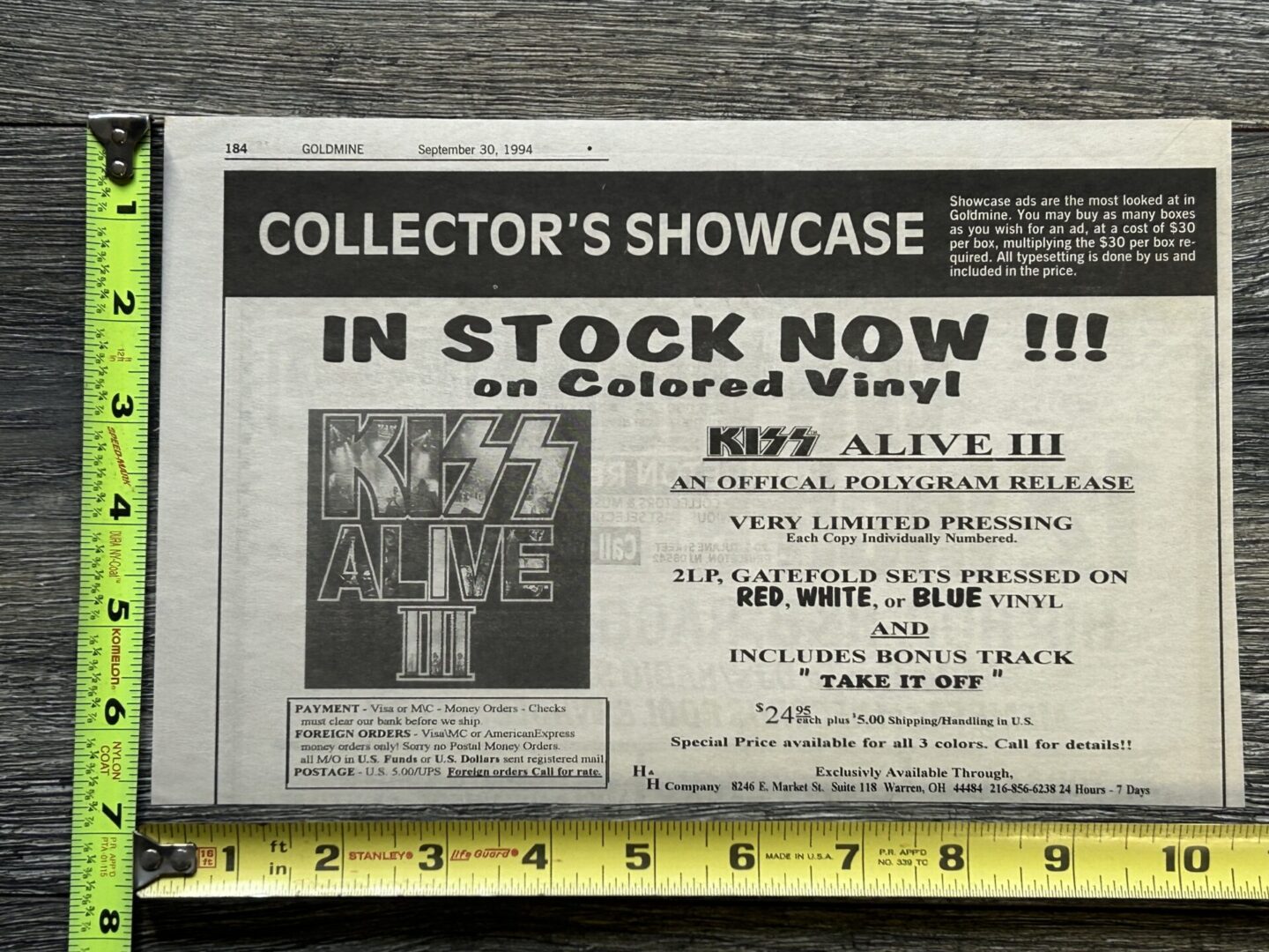 KISS Ad Advert Alive 3 Colored Vinyl Record Red White Blue 1994 Vintage ...
