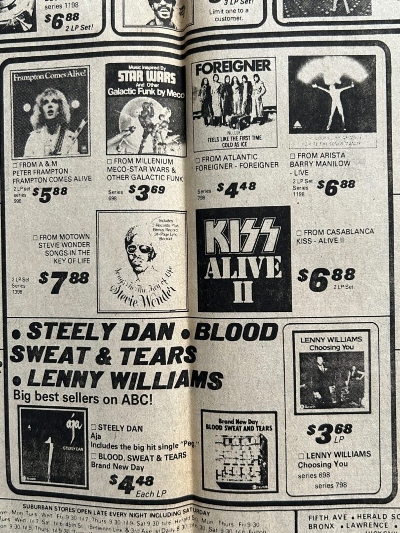 KISS Ad Alive 2 Vinyl 14x22 Korvettes Record Store NY 1978 Vintage Kiss ...