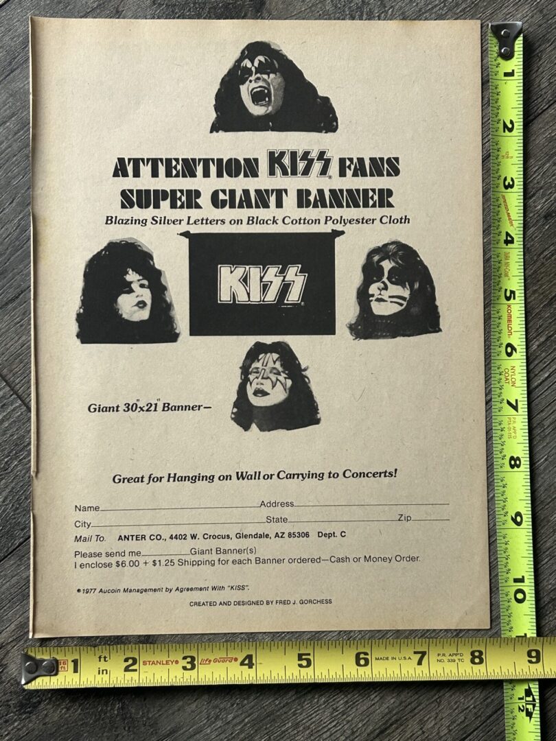 KISS Ad Love Gun Concert Banner Order Form 1977 Vintage Kiss Aucoin ...